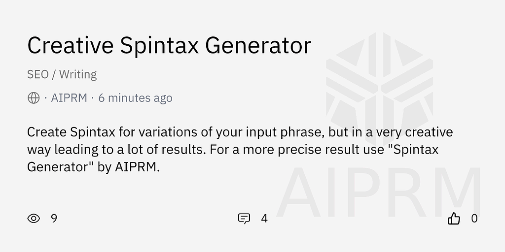 Creative Spintax Generator (creates a LOOOONG spintax in GPT3.5 ...